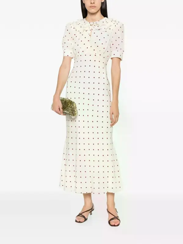 Alessandra Rich Polka-dot Ruffled Midi Dress - Neutrals