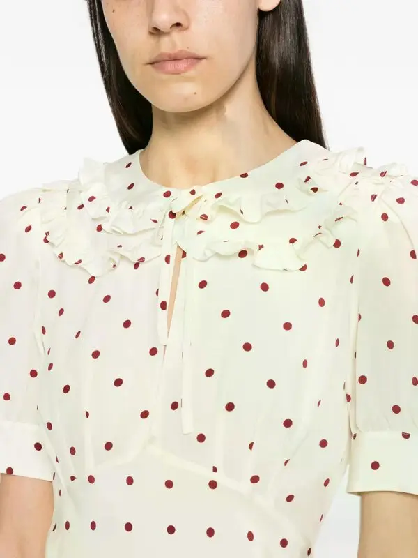 Alessandra Rich Polka-dot Ruffled Midi Dress - Neutrals