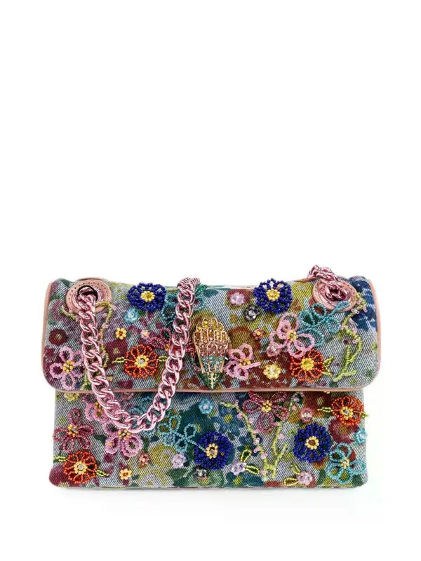 Kurt Geiger Mini Kensington Bead-embellished Floral-print Shoulder Bag - Blue
