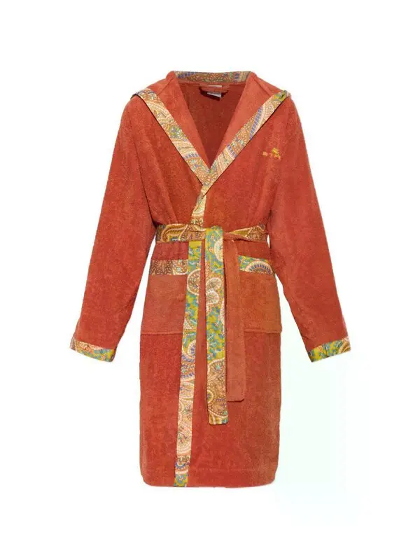 Etro Paisley-trim Hooded Bathrobe - Orange