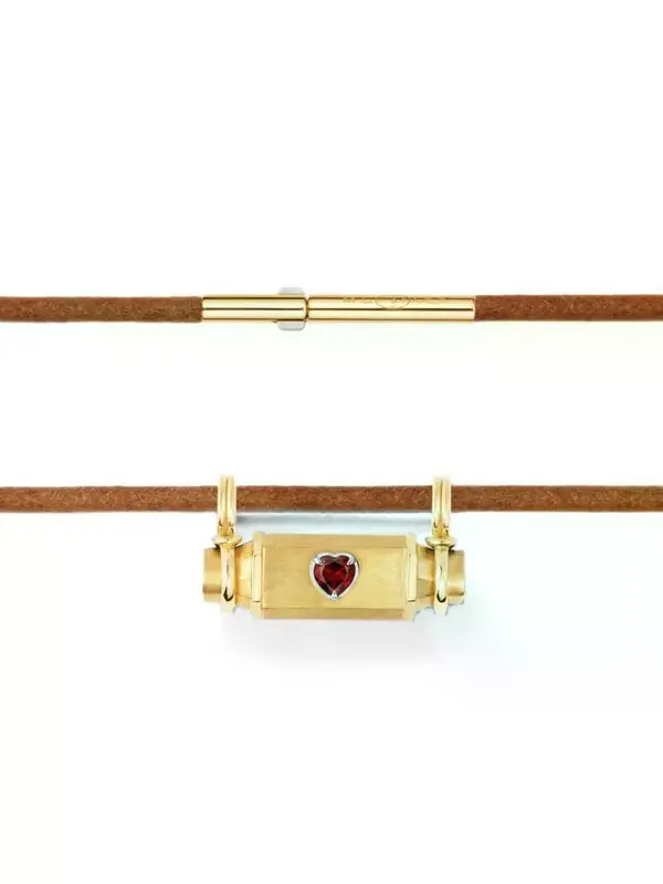 MARIE LICHTENBERG Heart Locket Necklace With Garnet Embellishment