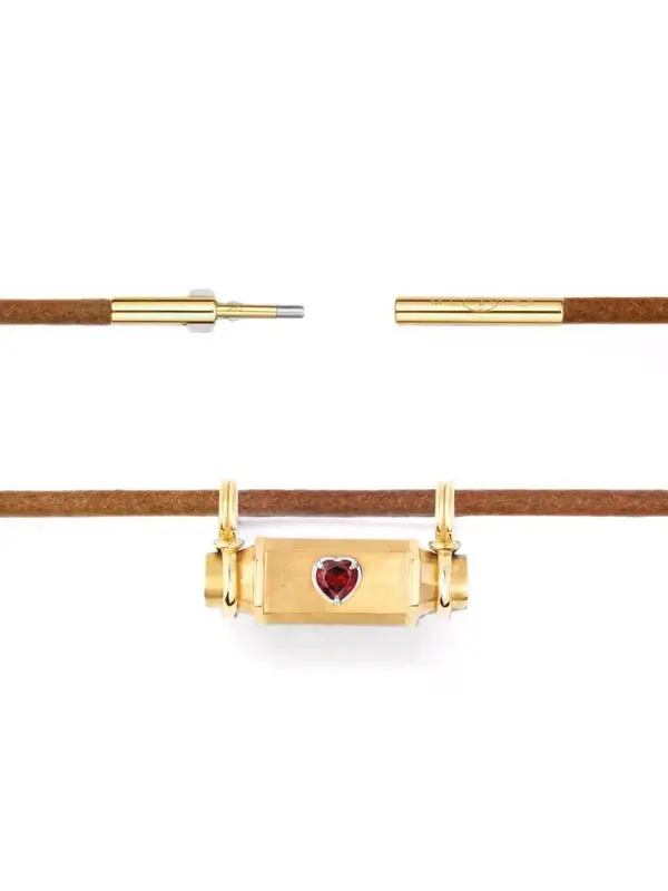 MARIE LICHTENBERG Heart Locket Necklace With Garnet Embellishment