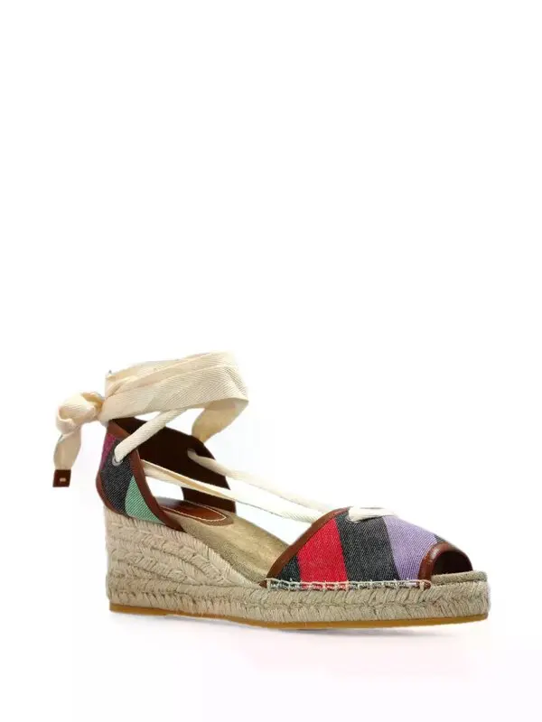 Versace Lola Striped Wedge Sandals