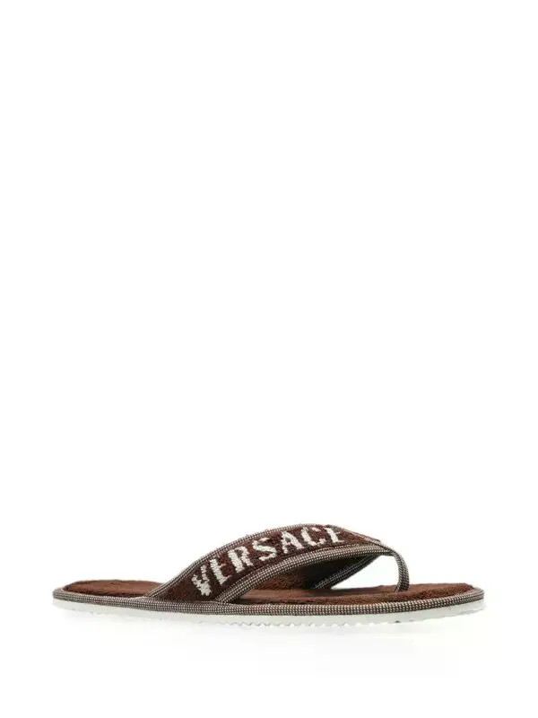 Versace Logo-embroidered Terry Flip Flops - Brown