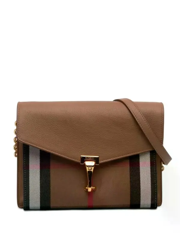 Burberry 2000-2017 Small Leather And House Check Canvas Derby Macken Crossbody Bag - Brown