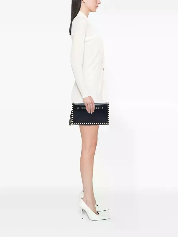 Valentino Garavani Leather Rockstud Flap Clutch Bag