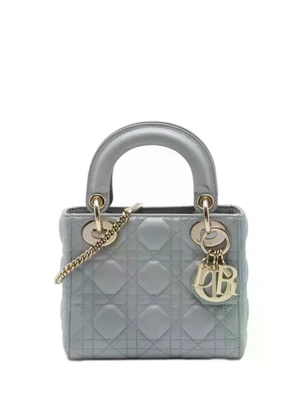 Dior 2019 Mini Lambskin Cannage Lady Satchel - Grey