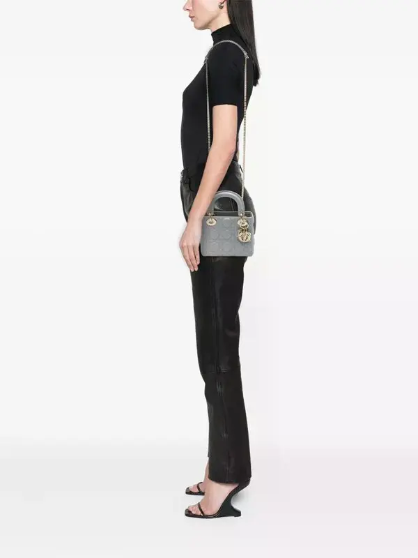 Dior 2019 Mini Lambskin Cannage Lady Satchel - Grey