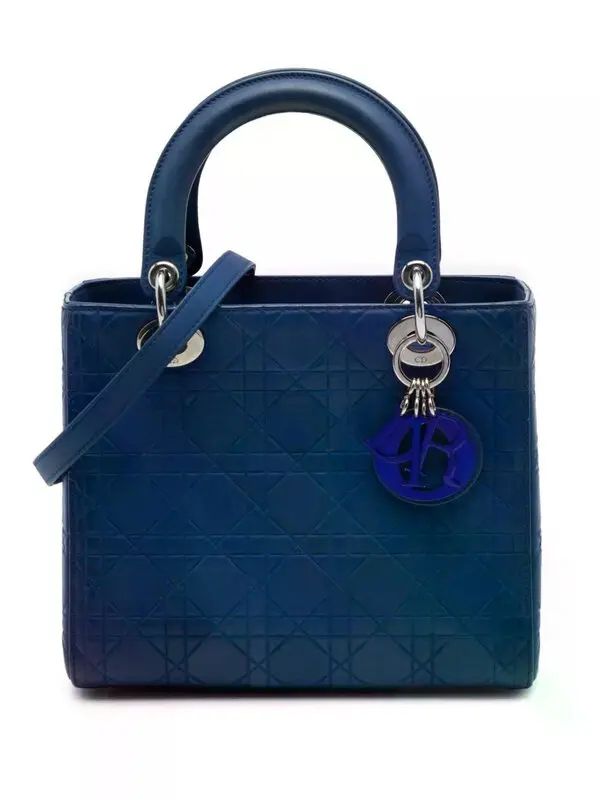 Dior 2013 Medium Ultra Matte Calfskin Embossed Cannage Lady Satchel - Blue