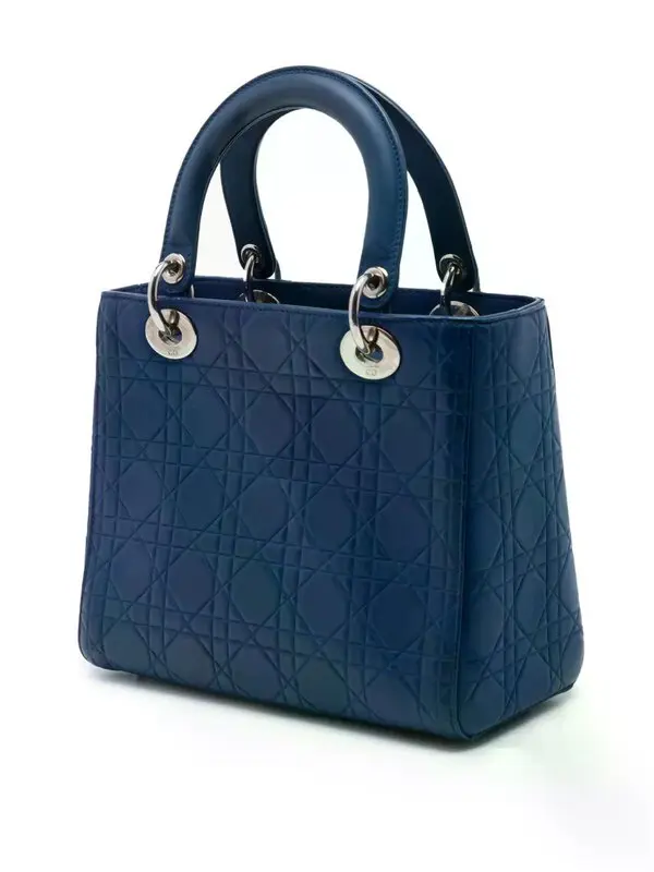 Dior 2013 Medium Ultra Matte Calfskin Embossed Cannage Lady Satchel - Blue
