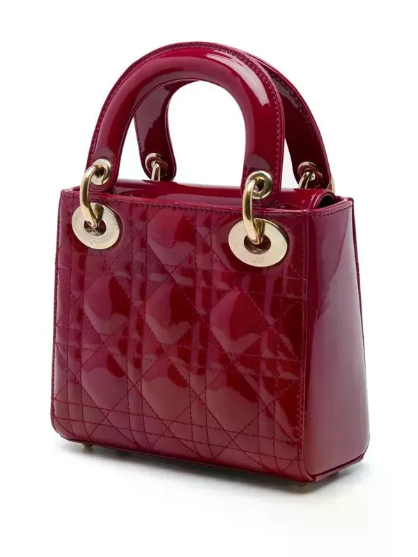 Dior 2018 Mini Patent Cannage Lady Satchel - Red