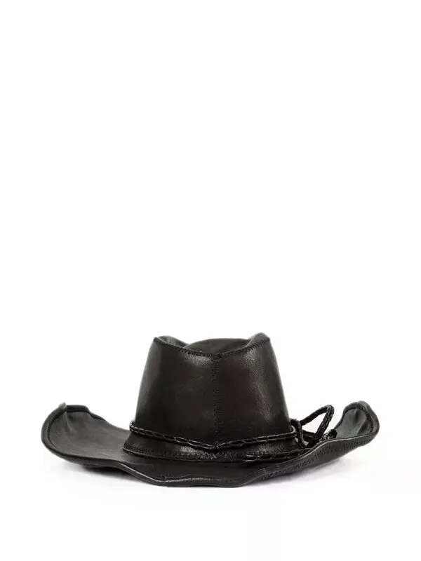 ANN DEMEULEMEESTER Grained-leather Braided-trim Hat