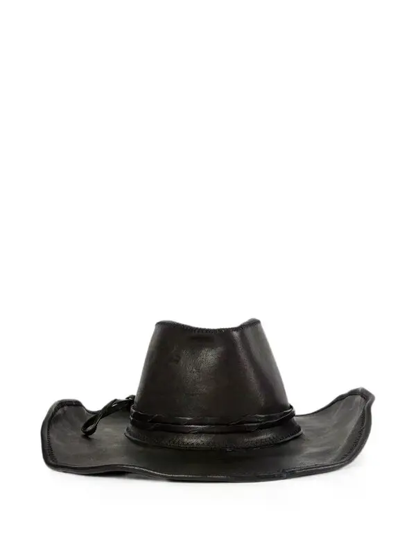 ANN DEMEULEMEESTER Grained-leather Braided-trim Hat