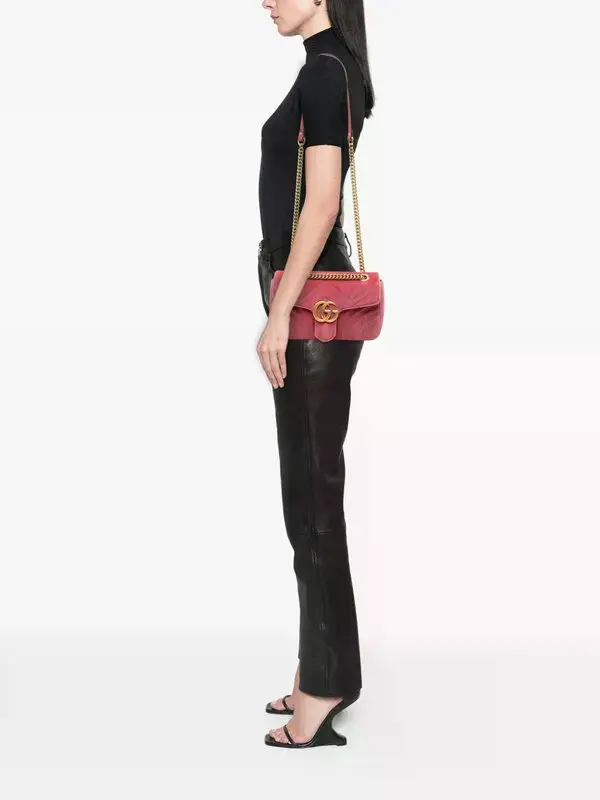 Gucci 2000-2015 Medium Gg Marmont Matelasse Velvet Shoulder Bag - Pink