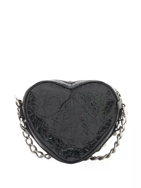 Balenciaga 2021-2026 Mini Lambskin Motocross Le Cagole Heart Chain Bag Crossbody Bag - Black