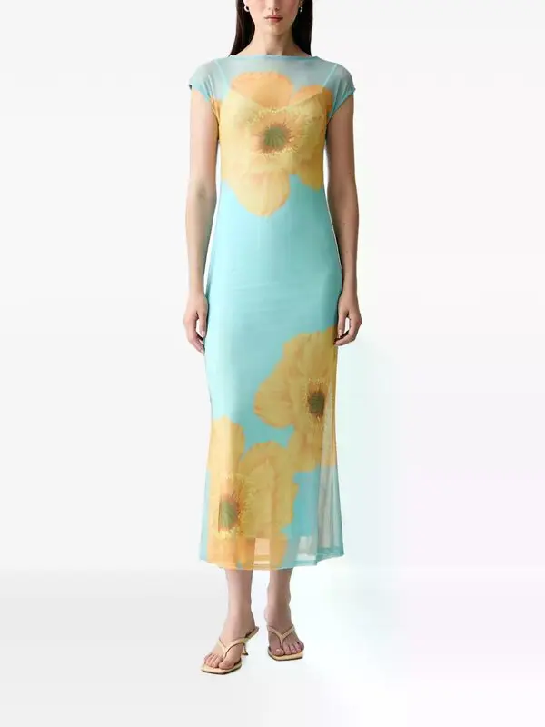 NEVER FULLY DRESSED Floral-print Mesh Midi Dress