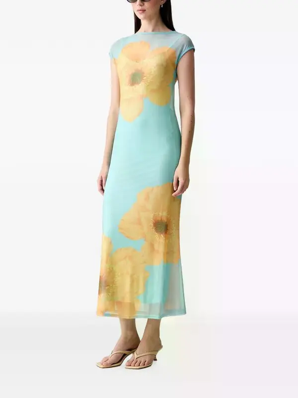 NEVER FULLY DRESSED Floral-print Mesh Midi Dress
