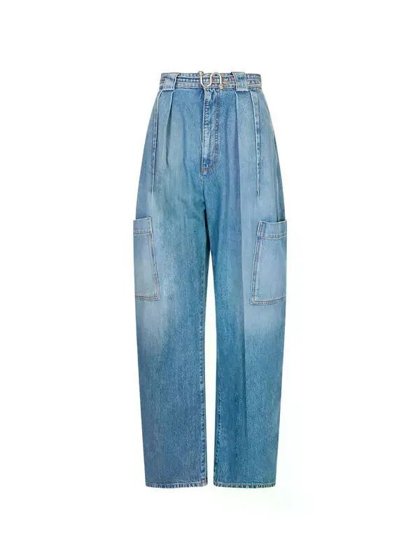 Sportmax Oversized Pleated Cargo Jeans - Blue