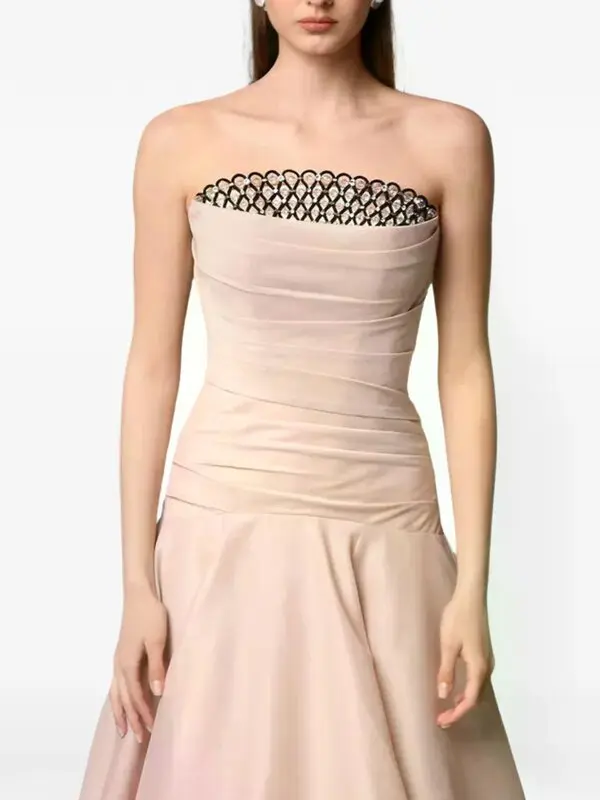 NAFSIKA SKOURTI Rhea Strapless Ruched Bodice Midi Dress