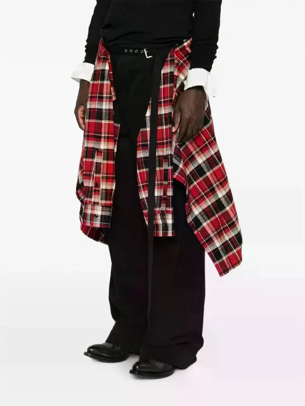 ANN DEMEULEMEESTER Plaid-panel Belted Skirt