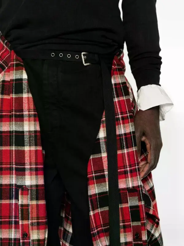 ANN DEMEULEMEESTER Plaid-panel Belted Skirt