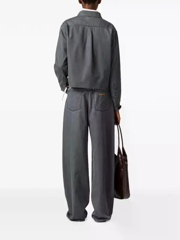 Miu Miu Wide-leg Chambray Jeans With Embroidered Logo - Grey