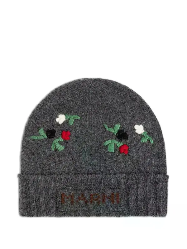 Marni Floral-embroidered Beanie Hat - Grey