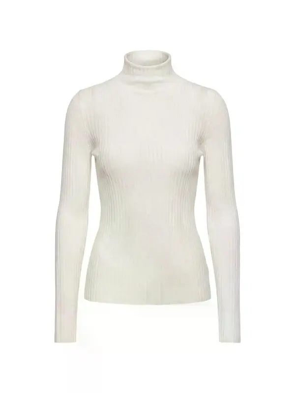 Patrizia Pepe Ribbed Funnel Neck Knit - Neutrals