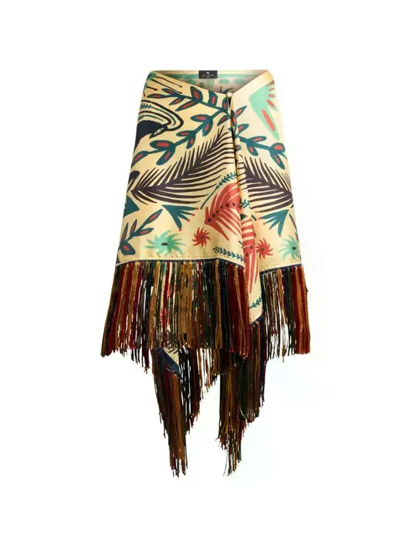Etro X Tabby Booth Silk Cover-up Pareo With Fringing And Placed Print - Neutrals