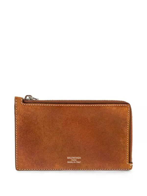 Balenciaga Zip-around Leather Card Holder - Brown