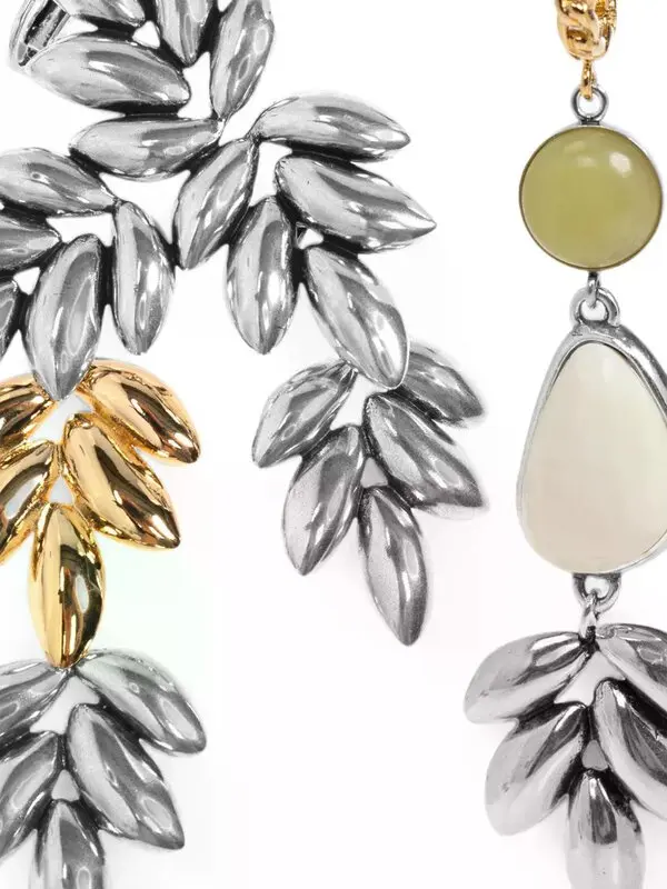 Isabel Marant Étoile Asymmetric Drop Earrings With Leaf Motif And Stone Embellishment
