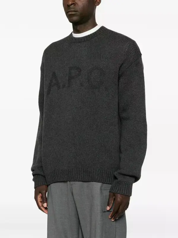 A.p.c. Logo Intarsia Crew Neck Sweater - Grey