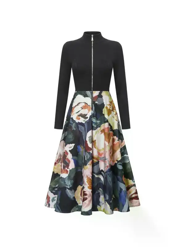 Ted Baker London Floral-print Ottoman Midi Dress - Black