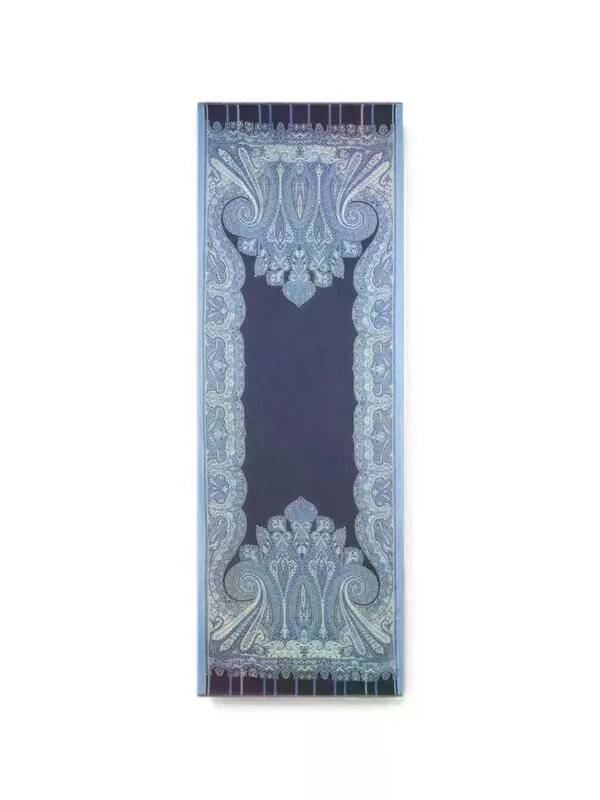Etro Chevron Modal And Cashmere Scarf With Paisley Motif - Blue