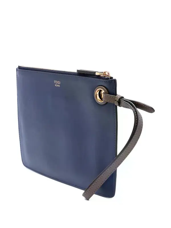 Fendi 2010-2026 Fila Mania Multicolor Zucca Embossed Leather Clutch Bag - Blue