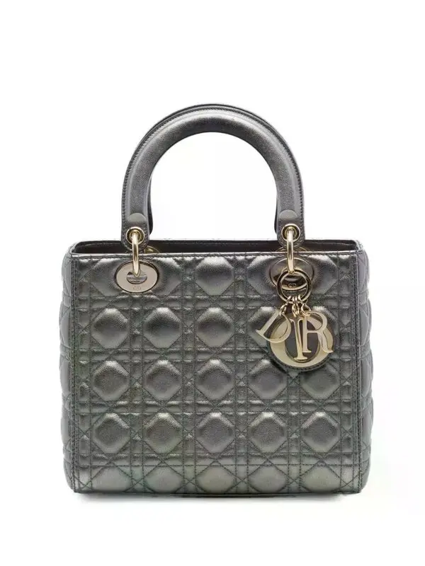 Dior 2019 Medium Metallic Lambskin Cannage Lady Satchel - Grey