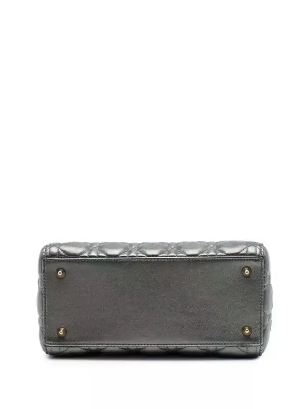 Dior 2019 Medium Metallic Lambskin Cannage Lady Satchel - Grey