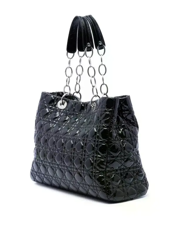 Dior 2011 Large Patent Cannage Lady Soft Shopping Tote Bag - Black