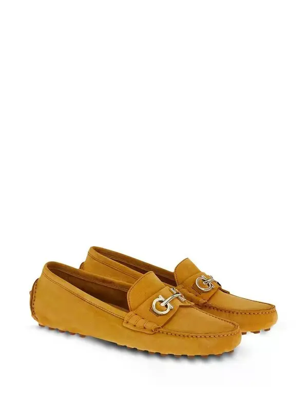 FERRAGAMO Double Gancini Suede Loafers - Yellow