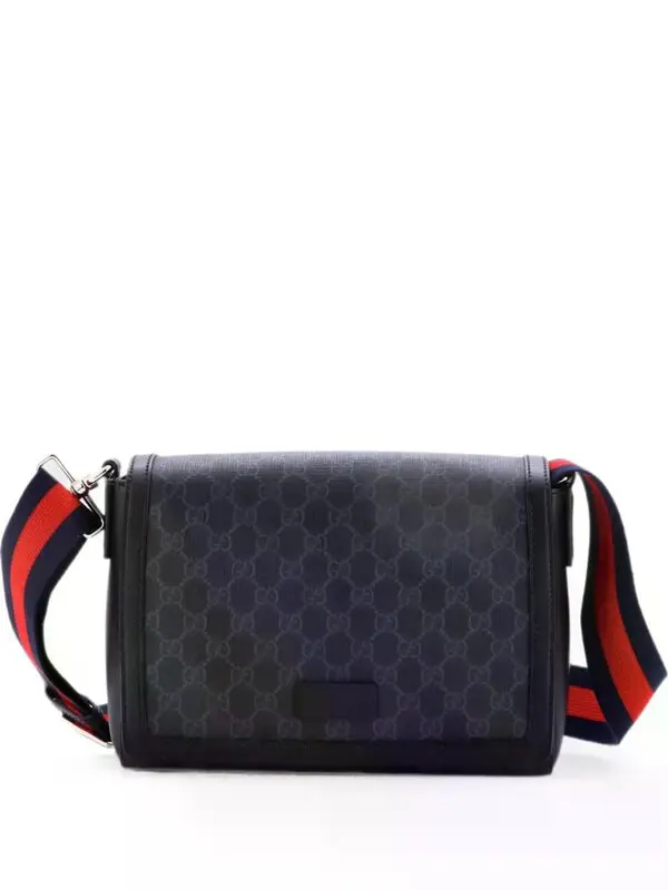 Gucci Web Strap Flap Messenger Bag Gg Coated Canvas Small Crossbody Bag - Black