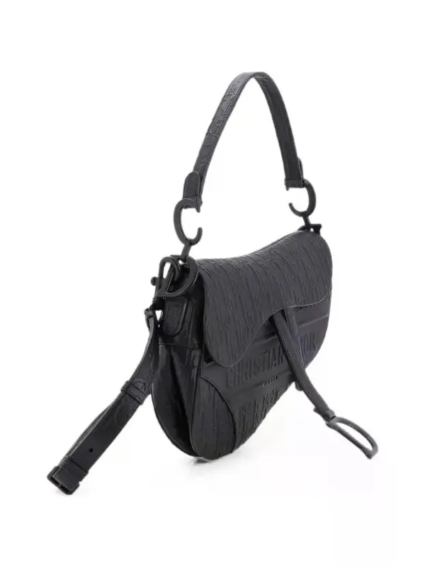 Dior Saddle Handbag Oblique Embossed Calfskin Medium Shoulder Bag - Black