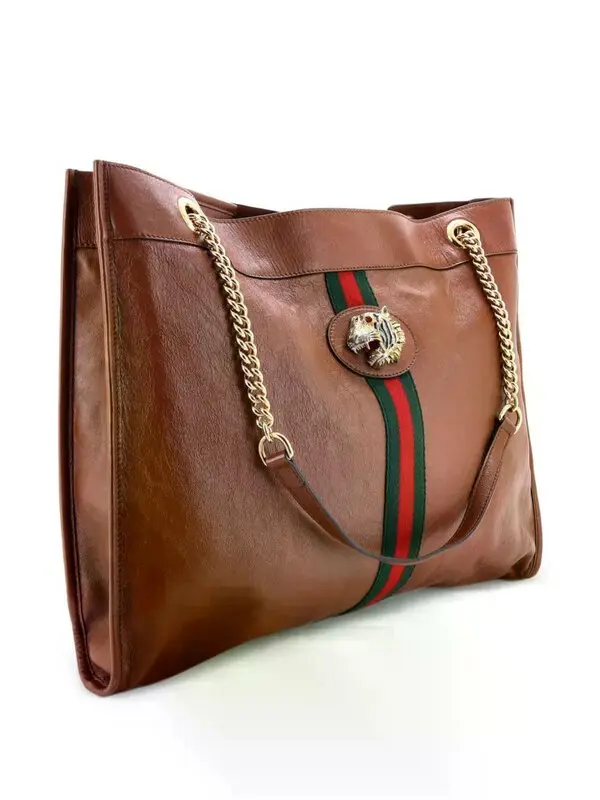 Gucci Rajah Chain Leather Tote Bag - Brown