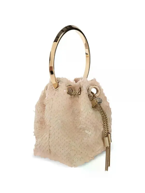 JIMMY CHOO Mini Bon Bon Sequined Bucket Bag With Metal Top Handle