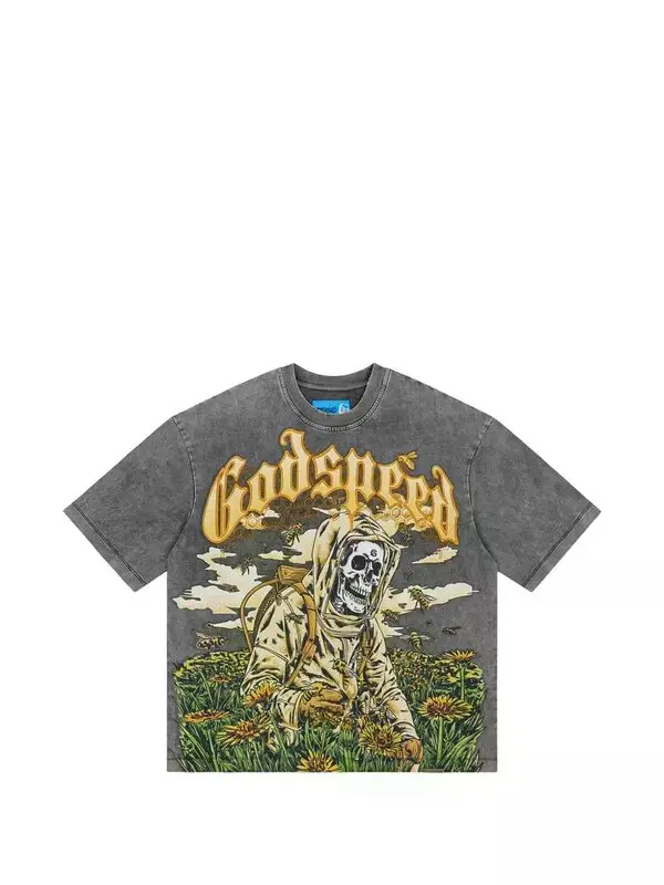 GODSPEED Save The Bees Ii Graphic-print Washed-effect T-shirt - Grey