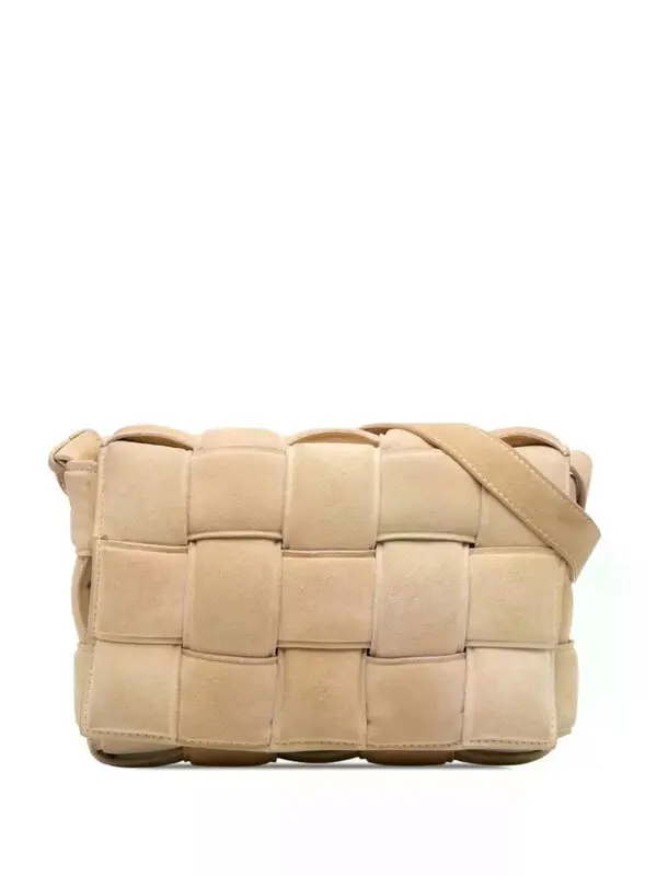 Bottega Veneta 2012-2026 Suede Intrecciato Padded Cassette Crossbody Bag - Neutrals