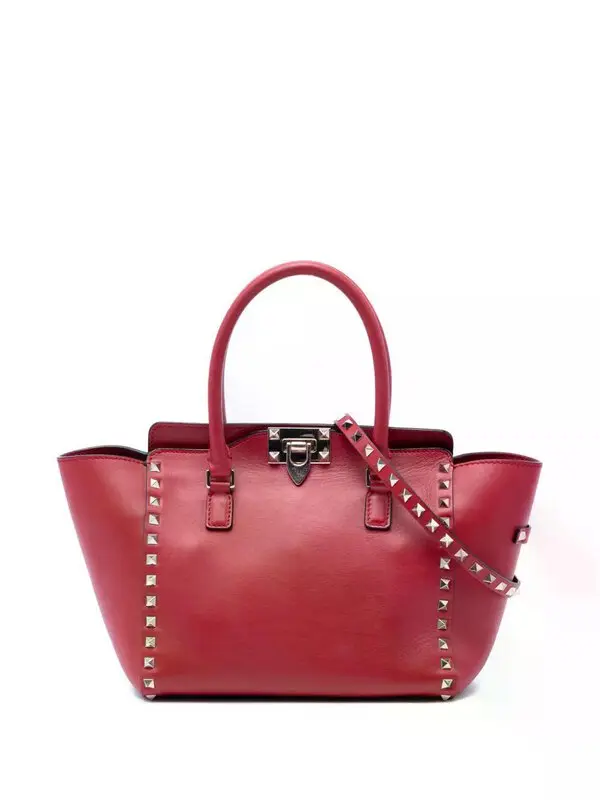 Valentino Garavani 2018-2026 Small Leather Rockstud Trapeze Satchel - Red
