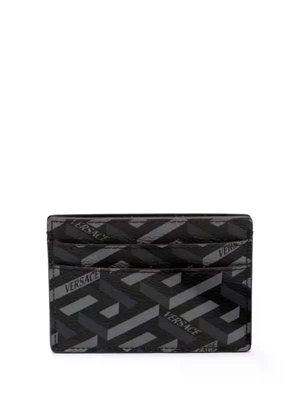 Versace 2010-2026 La Greca Coated Canvas Card Holder - Black