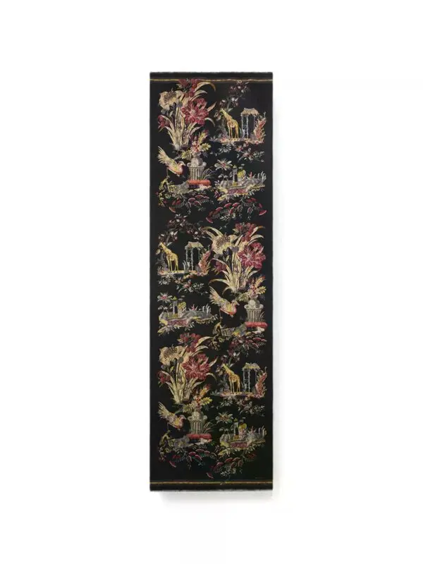 Etro Brushed Wool Scarf With Two Prints - Black