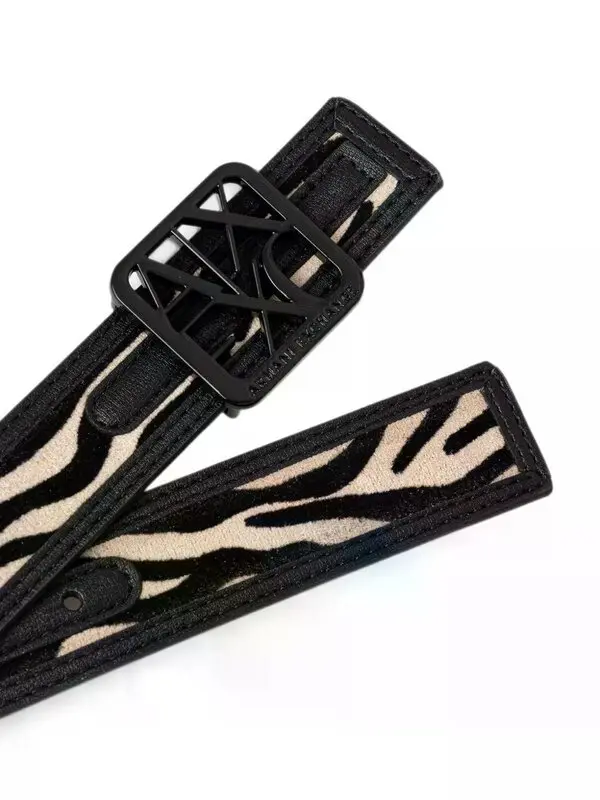 Armani Exchange Zebra-print Logo-buckle Belt - Black