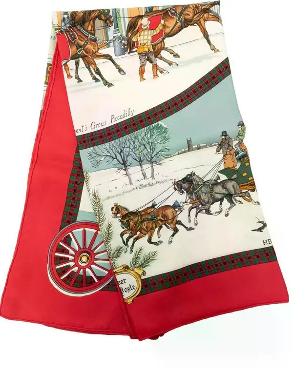 Hermès 20th Century L Hiver En Poste Silk Scarf 90 Scarves - Red